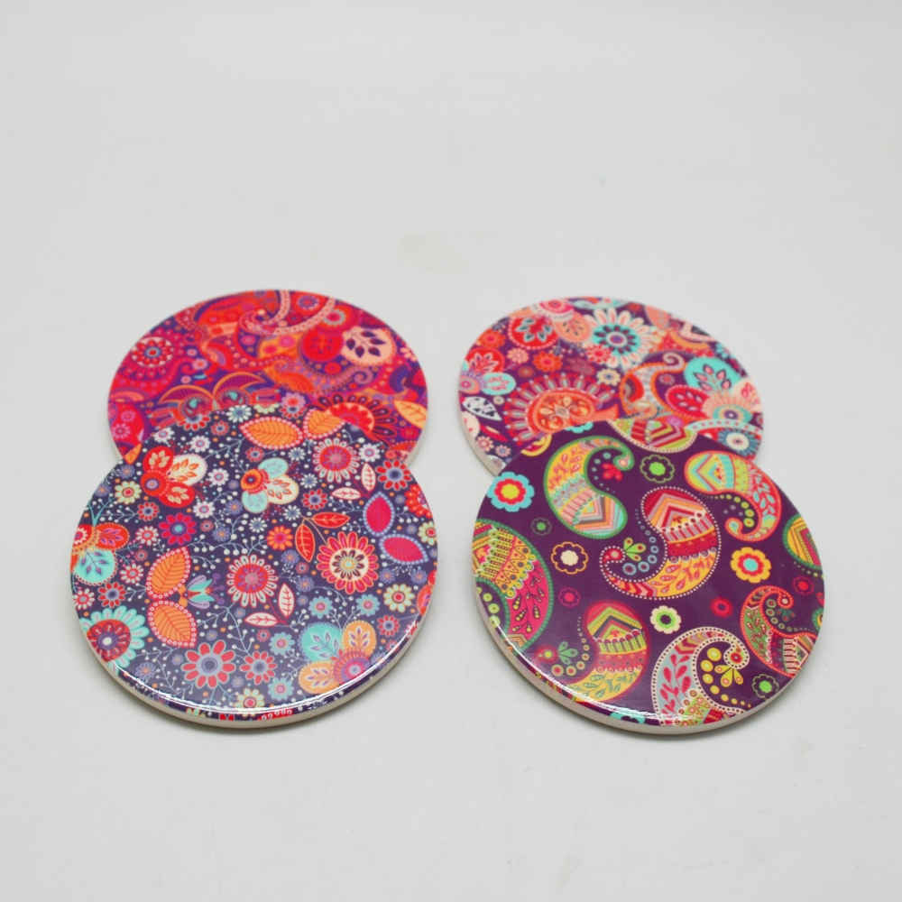 Ceramic Coaster Set Round Set of 4 Pcs | 3819IS54 - 2 | Craft House India