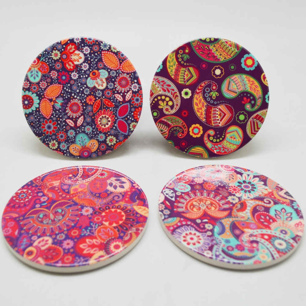 Ceramic Coaster Set Round Set of 4 Pcs | 3819IS54 - 2 | Craft House India